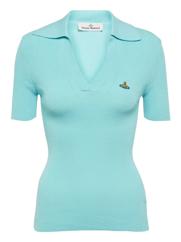 VIVIENNE WESTWOOD Marina Ribbed-knit Cotton Polo Shirt - Blue