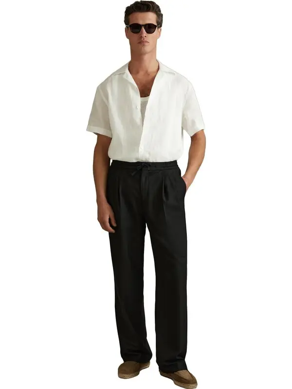 REISS Arden Relaxed Twill Drawstring Trousers - Black