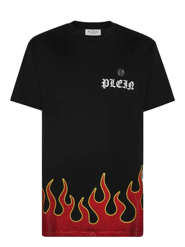 Philipp Plein Flame-print Cotton T-shirt - Black