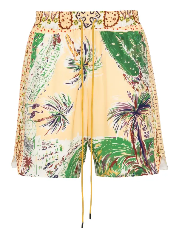 Rhude Palmina Silk Shorts - Yellow
