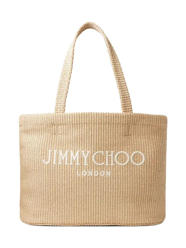 JIMMY CHOO Logo-embroidered Raffia Beach Bag - Neutrals