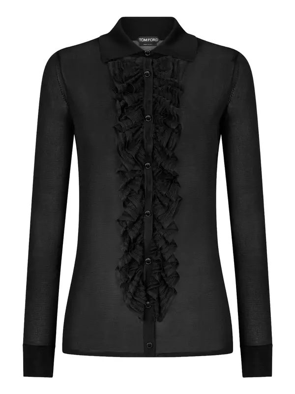 TOM FORD Ruffle-panel Long-sleeve Shirt - Black
