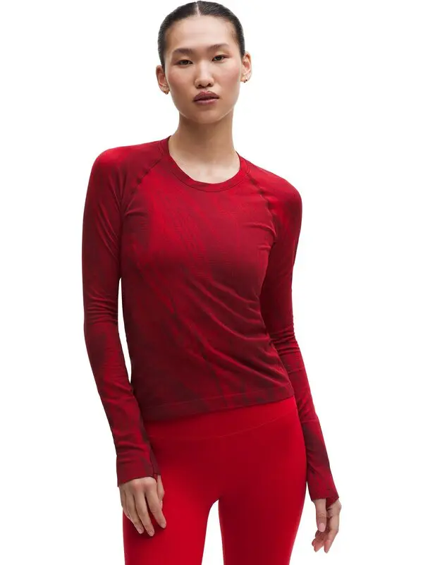 Lululemon Lunar New Year Swiftly Tech Long-sleeve Shirt 2.0 - Swirling Plumes Oxford Red/burgundy Bay