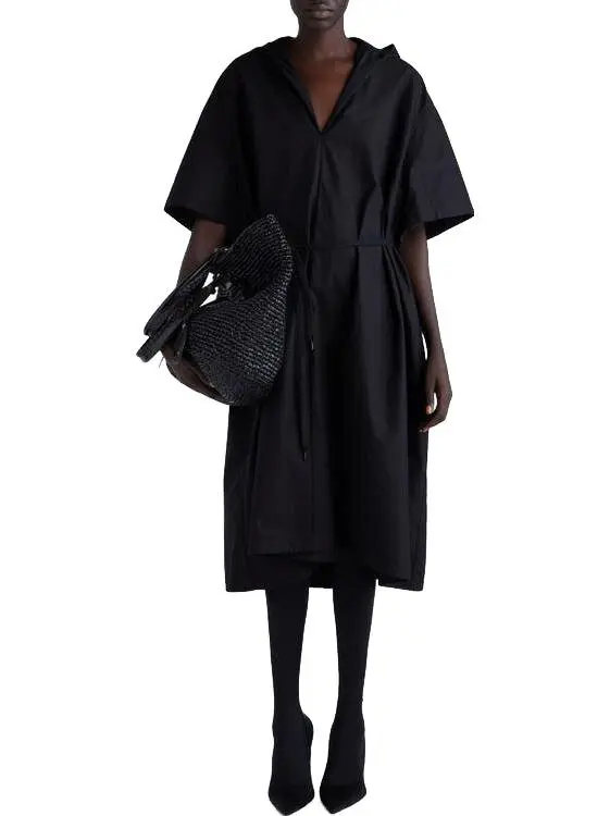 Balenciaga Hooded Cotton Poplin Midi Dress - Black
