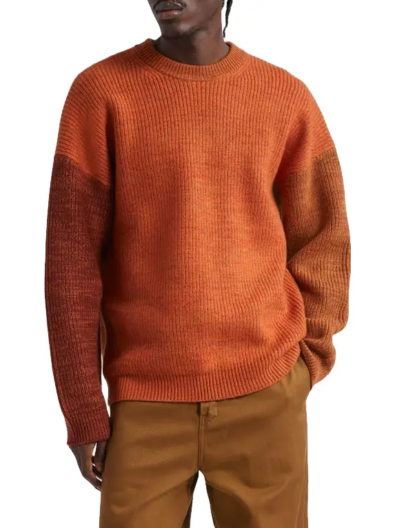 WASTE YARN PROJECT Odd Colorblock Wool Blend Sweater - Tonal Brown