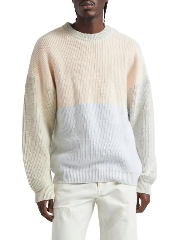 WASTE YARN PROJECT Odd Colorblock Wool Blend Sweater - Tonal White