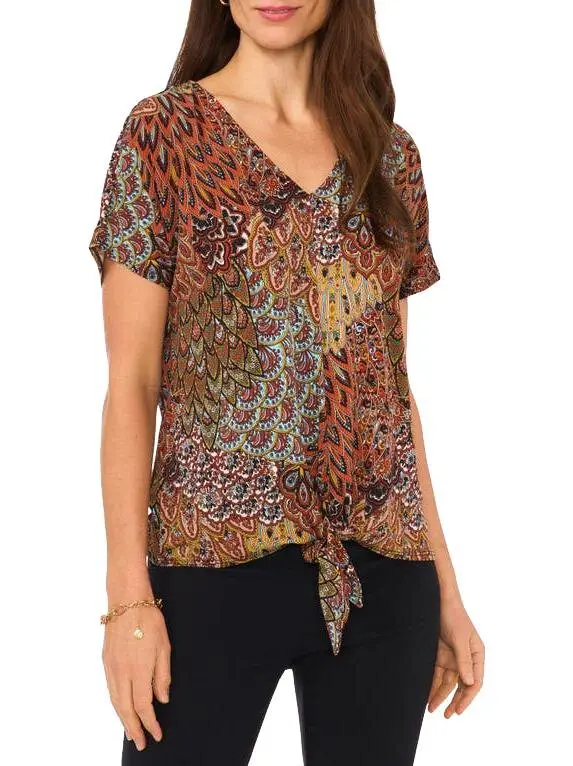 Chaus Paisley Print V-neck Top - Spice Red 620