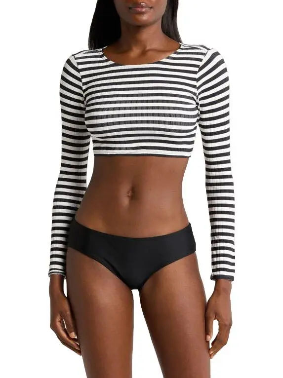 Solid & Striped The Rashguard Swim Top - Blackout And Marshmallow Stripes