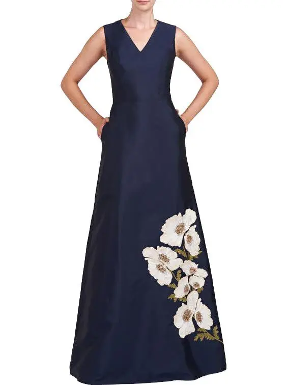 KAY UNGER Aurelia Duchess Satin Gown - Dark Navy