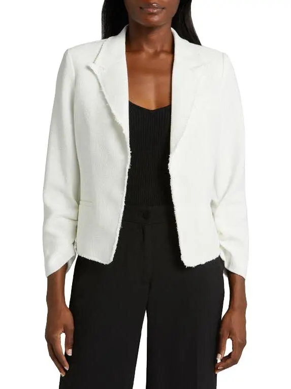 Halogen Raw Hem Crop Blazer - New Ivory