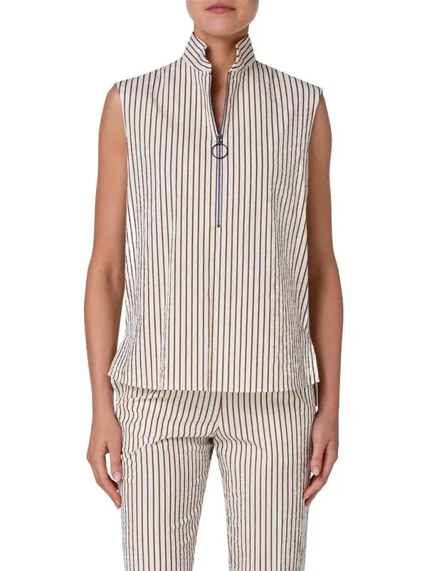 Akris Stripe Half-zip Top - Cream-sun-black