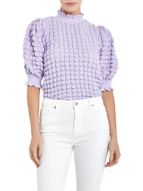 English Factory Textured Mock Neck Top - Lavender