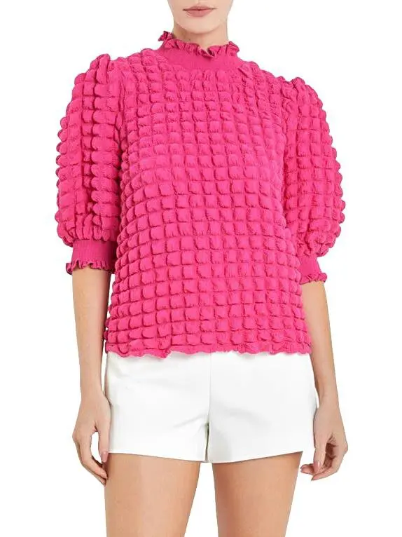 English Factory Textured Mock Neck Top - Pink