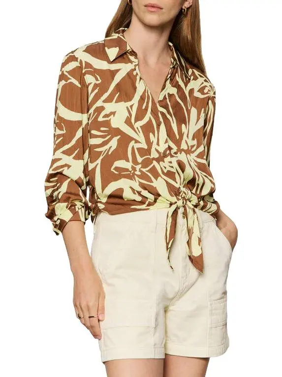 Sanctuary Lover Print Tie-hem Shirt - Lemon Root Brown