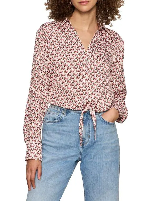 Sanctuary Lover Print Tie-hem Shirt - Petal Grid Pink