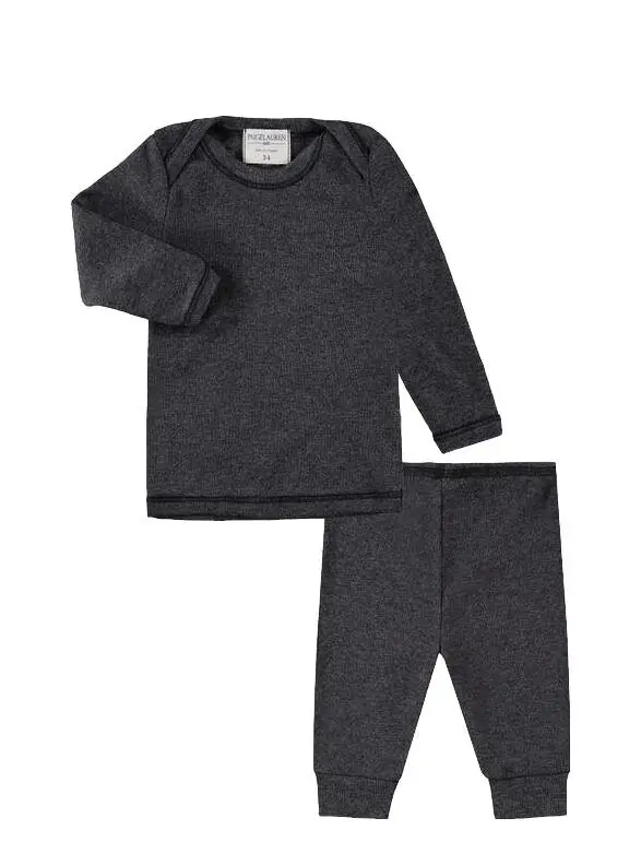 PAIGELAUREN Ribbed Long Sleeve Set - Charcoal