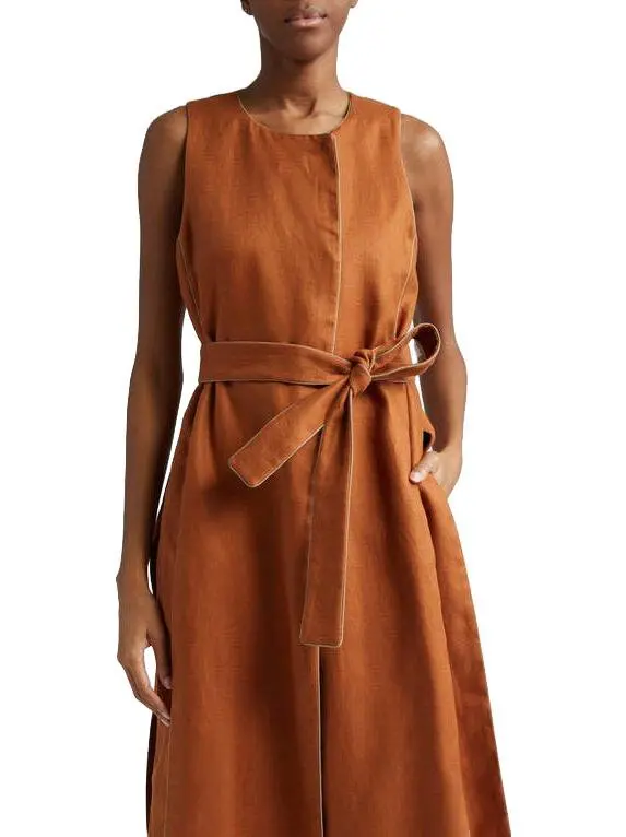 Max Mara Aureo Linen Longline Vest - Tobacco