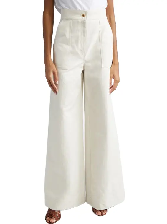 Max Mara Oboli Cotton & Linen Wide Leg Utility Pants - Ivory