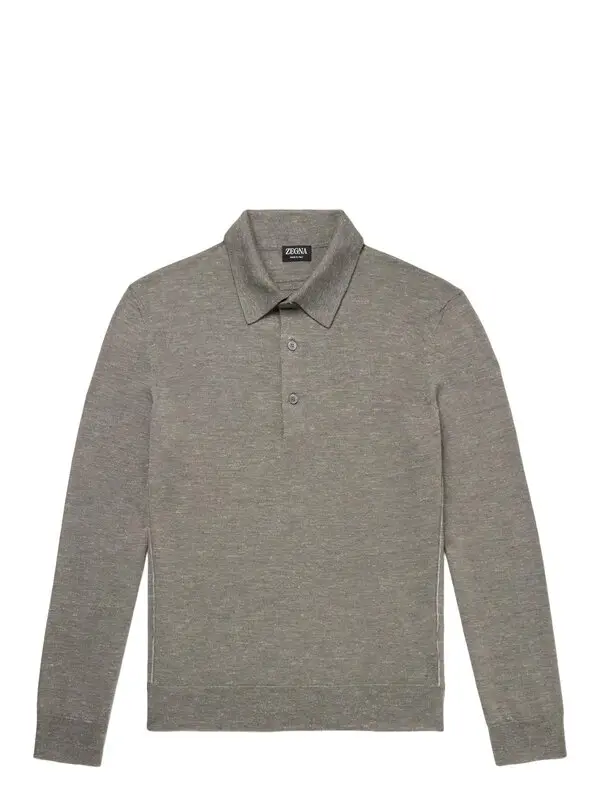 Zegna Silk, Cashmere And Linen-blend Polo Shirt - Neutrals