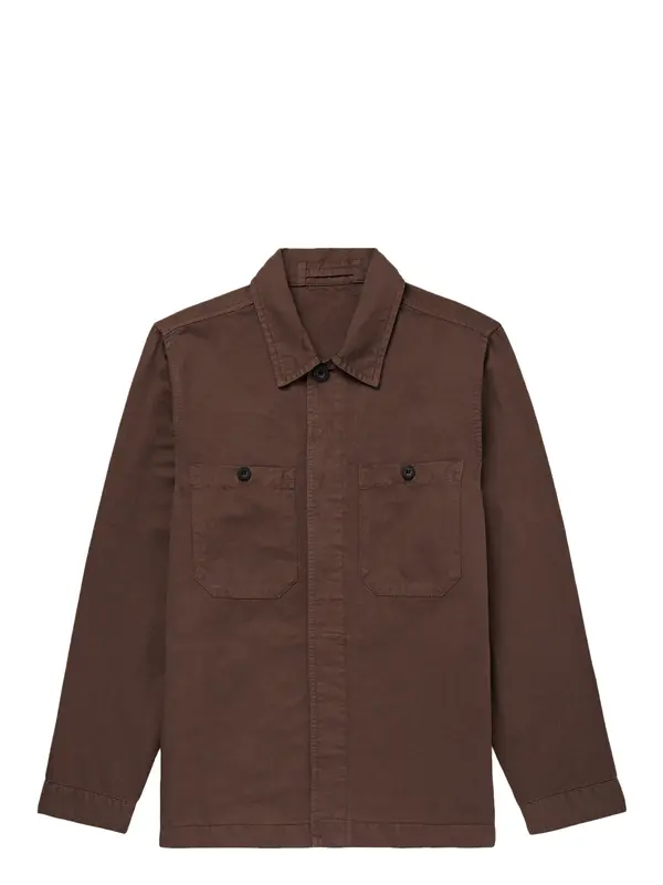 Mr P. Garment-dyed Cotton And Linen-blend Twill Overshirt - Brown
