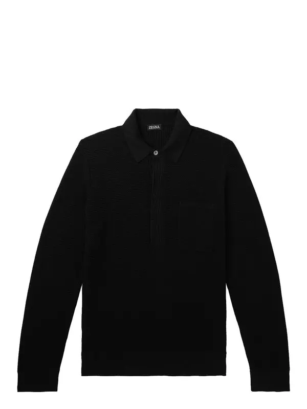 Zegna Slim-fit Cotton And Silk-blend Polo Shirt - Black