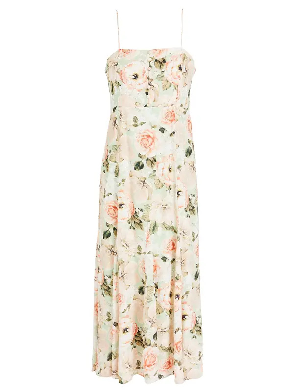 Alice + Olivia Floral-print Satin Midi Dress - Light Green
