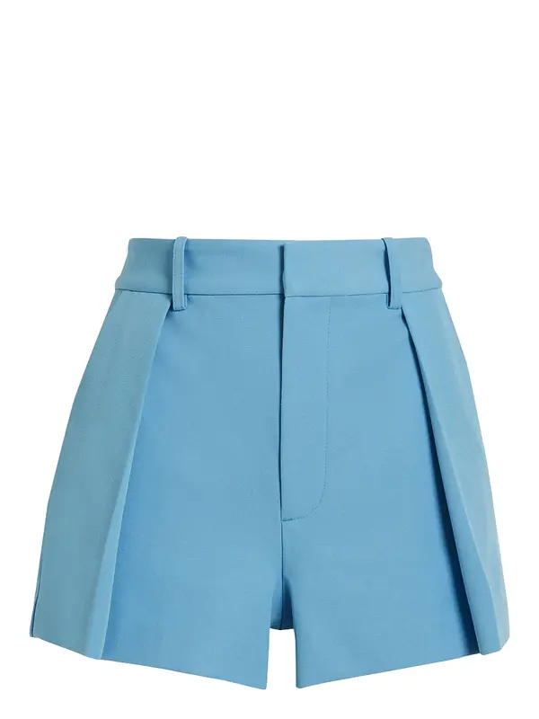 Alice + Olivia Gary Pleated Stretch-crepe Shorts - Light Blue