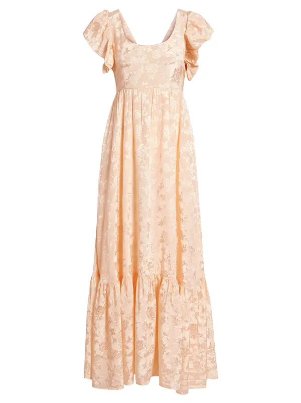 ByTiMo Cutout Ruffled Satin-jacquard Maxi Dress - Pastel Orange