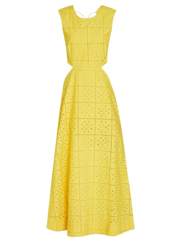 GANNI Cutout Broderie Anglaise Cotton Maxi Dress - Yellow