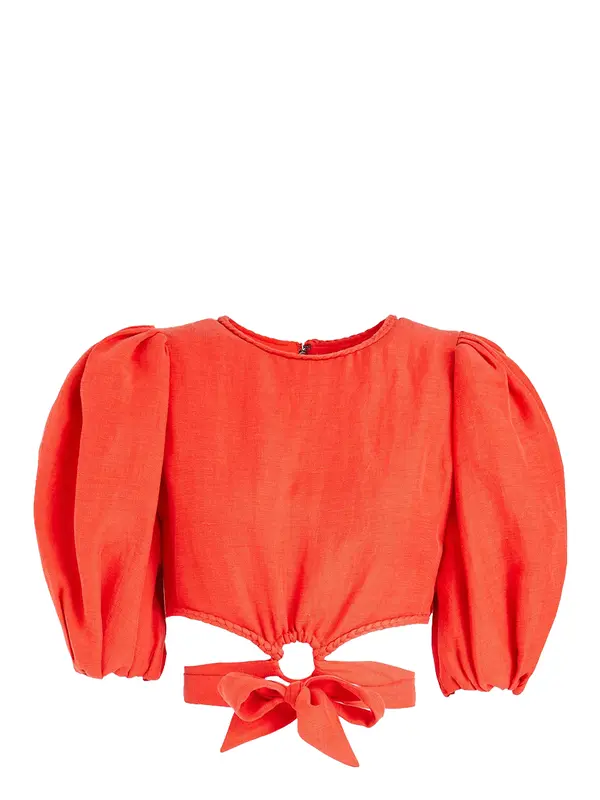 Alice + Olivia Cropped Linen-blend Top - Tomato Red