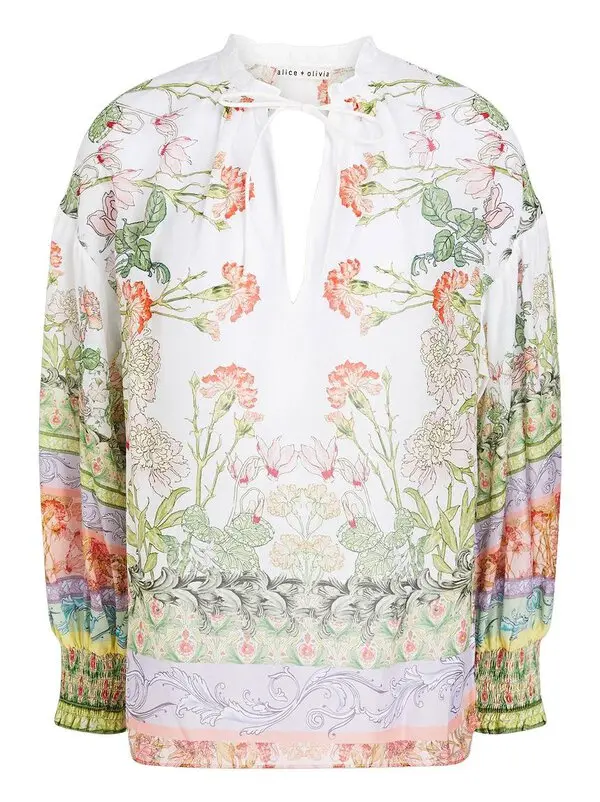 Alice + Olivia Floral-print Cotton And Silk-blend Voile Blouse - White