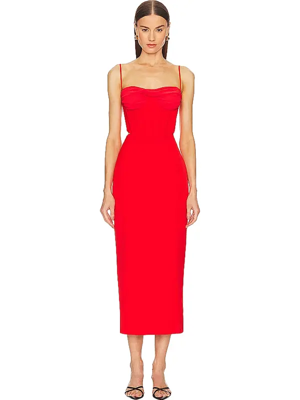 Bardot Martini Midi Dress - Fire Red