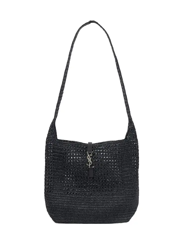 Saint Laurent Le 5 À 7 Medium Raffia Shoulder Bag - Black