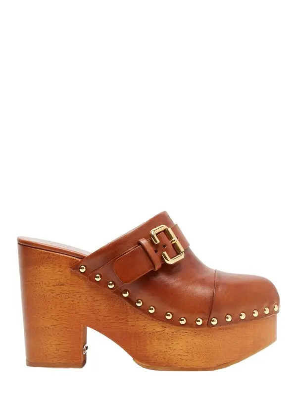 Chloé Jeannette Leather Platform Clogs - Brown