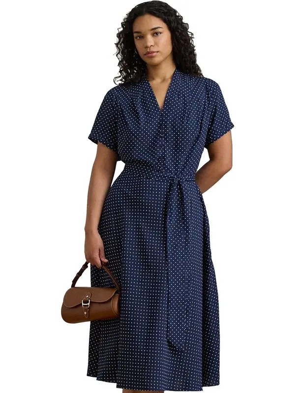 Ralph Lauren Polka-dot Crepe De Chine Dress - Navy/white
