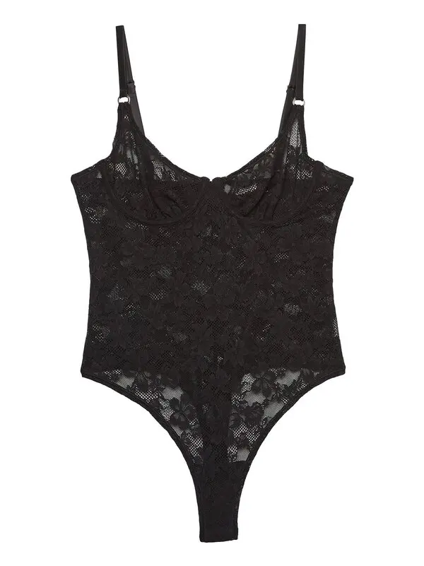 FLEUR DU MAL Le Stretch Lace Bodysuit - Black
