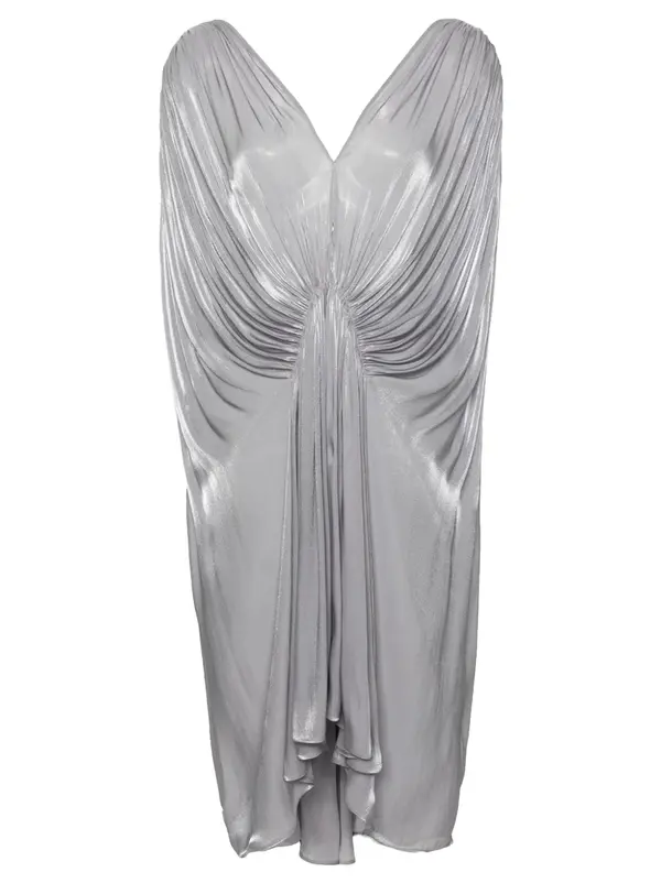 GENNY Pleated Satin Midi Dress - Grey