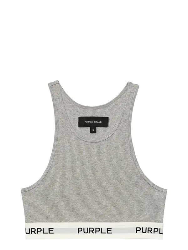 PURPLE BRAND Logo-tape Cotton Sports Bra - Grey