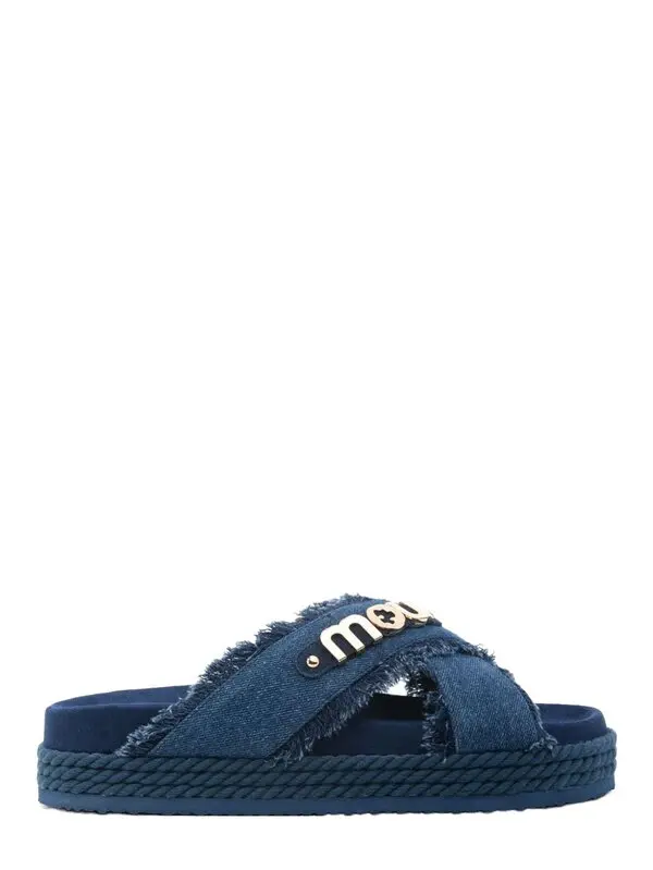 Mou Logo-lettering Denim Slides - Blue