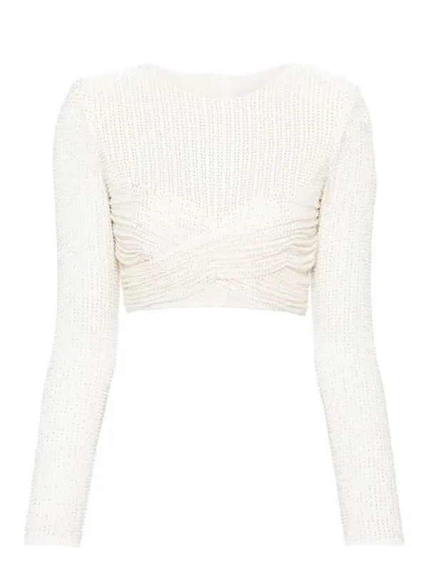 SELF-PORTRAIT Bead-embellished Crop Top - Neutrals