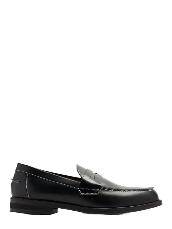 DUKE + DEXTER Contrast-stitching Leather Loafers - Black