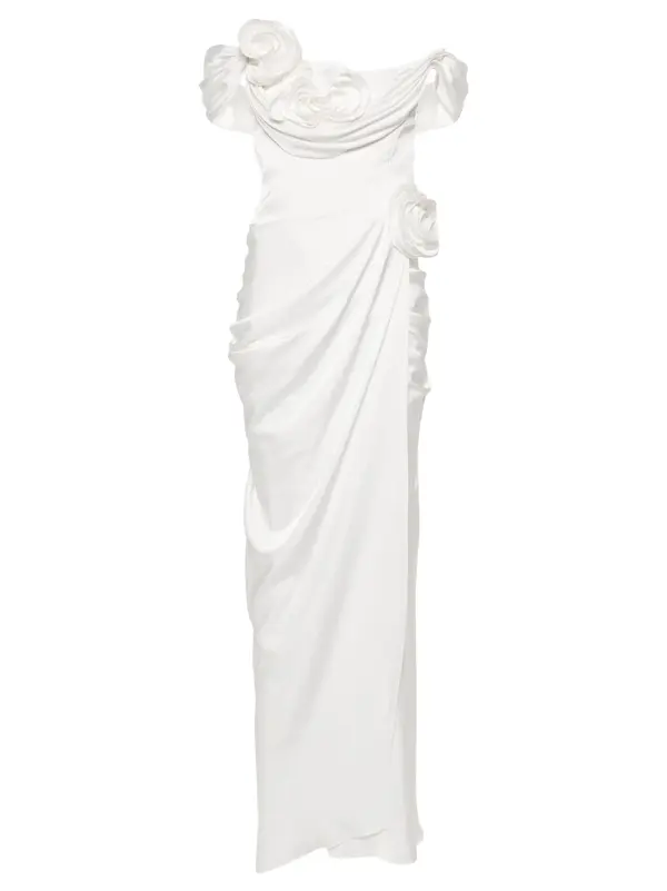ANA RADU Floral-appliqué Draped Gown - Neutrals
