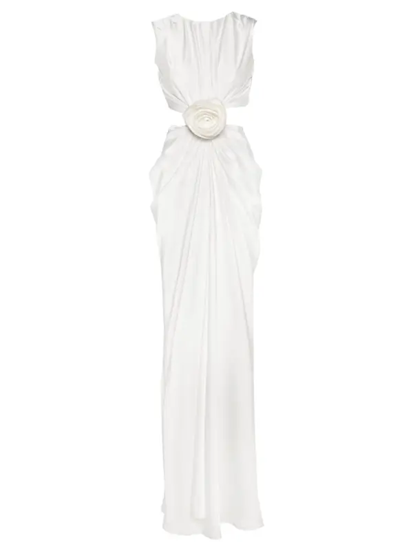 ANA RADU Floral-appliqué Maxi Dress - White