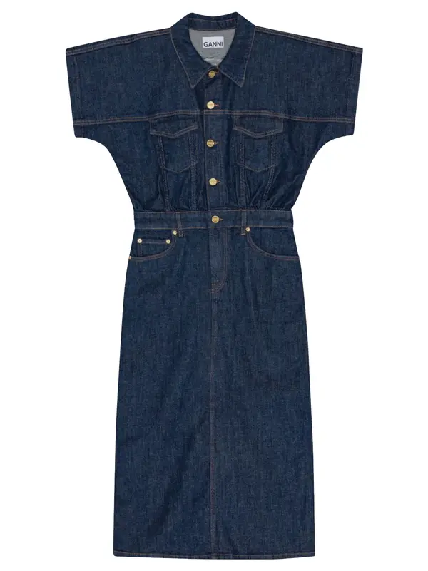 GANNI Denim Midi Shirt Dress - Blue