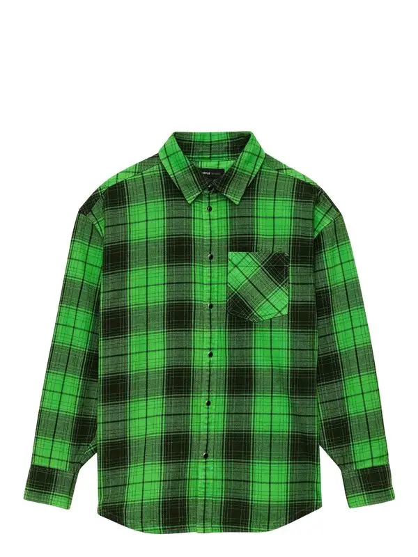 PURPLE BRAND Logo-embossed Checked Cotton Shirt - Green