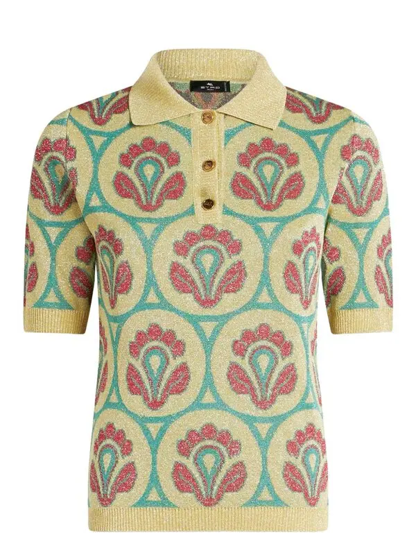 Etro Jacquard Knit Polo Shirt - Yellow
