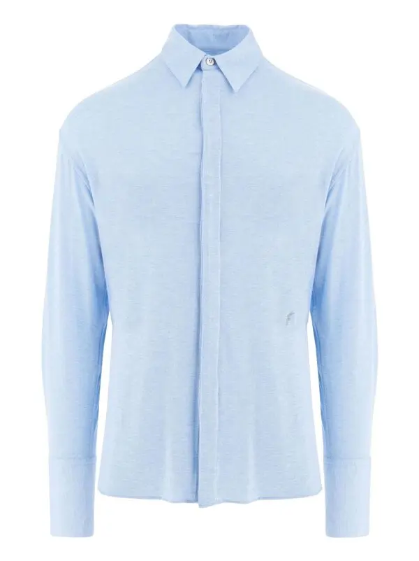 FERRAGAMO Logo-embroidery Stretch-jersey Shirt - Blue
