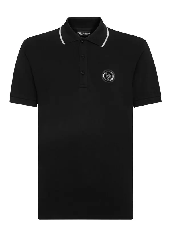 PLEIN SPORT Tiger Cotton Polo Shirt - Black
