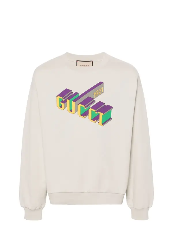 Gucci Logo-print Cotton Sweatshirt - Neutrals