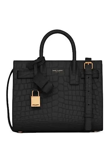 Saint Laurent Sac De Jour Smooth Leather Tote Bag - Black Croc/gold